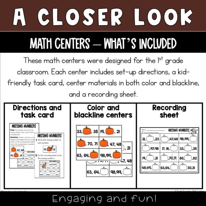 1st Grade November Math Centers - The Teacher Bag
