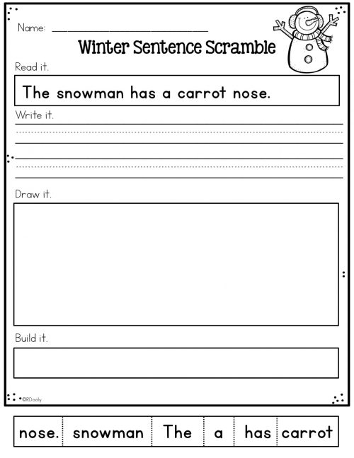Snowman Sentence Scramble Freebie - The Teacher Bag