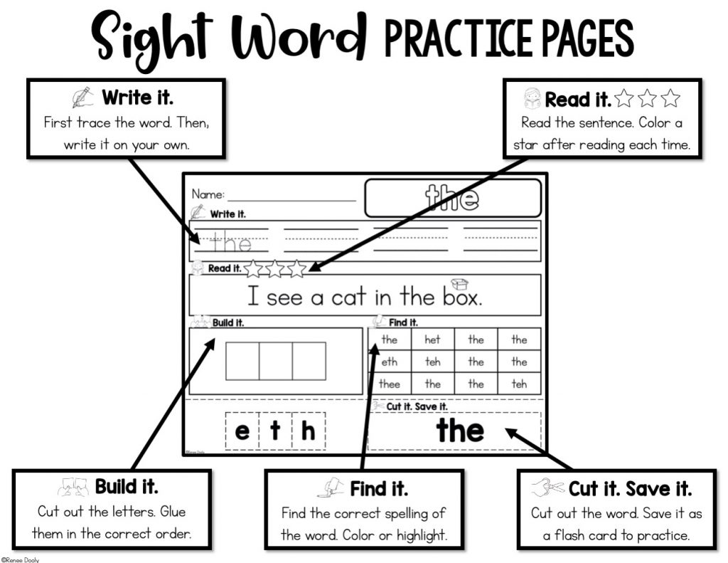 Sight Word Practice and Keep Worksheets PRE-PRIMER - The Teacher Bag