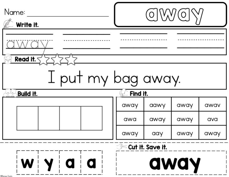 Sight Word Practice and Keep Worksheets PRE-PRIMER - The Teacher Bag