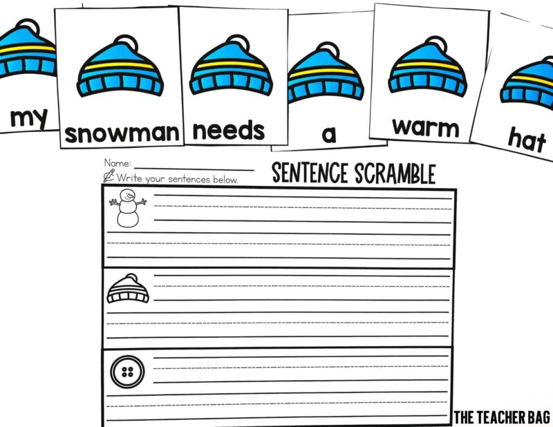 Snowman Sentence Scramble Freebie - The Teacher Bag