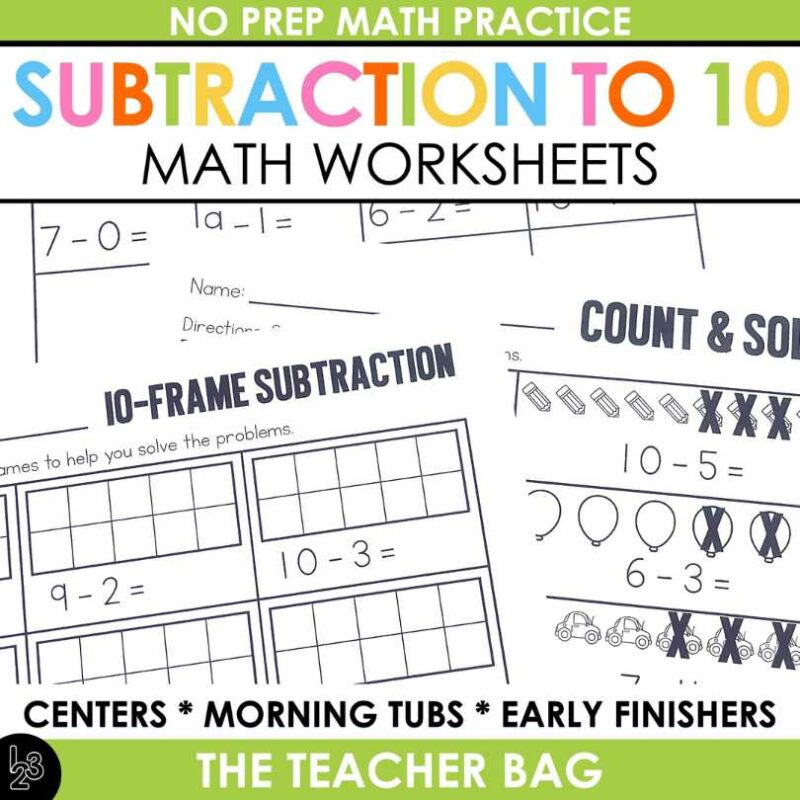Subtraction Within 10 Worksheets - The Teacher Bag
